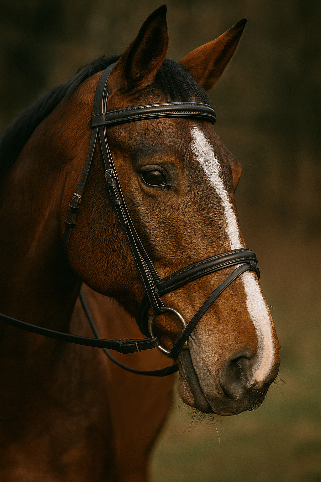 Black Leather Bridle - Raised head and Browband